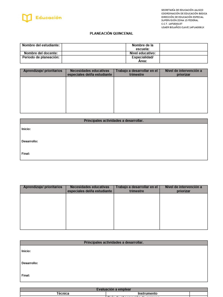 Formato de Planeacion | Descargar gratis PDF | Evaluación | Enseñando