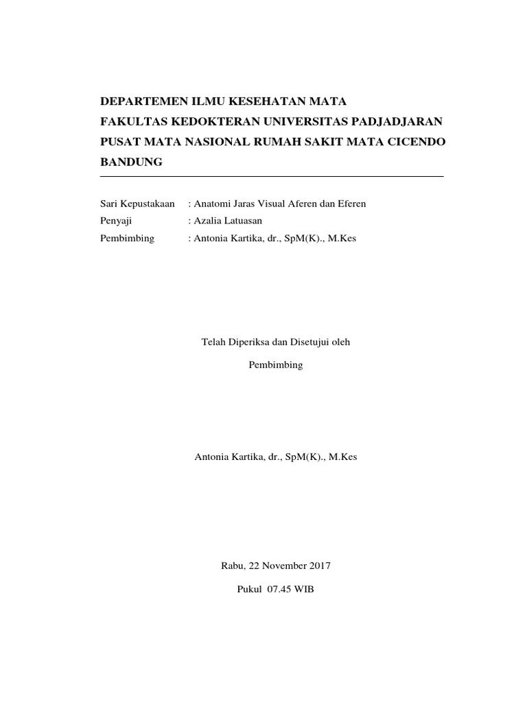 Anatomi Jaras Visual Aferen Dan Eferen - Azalia Latuasan | PDF