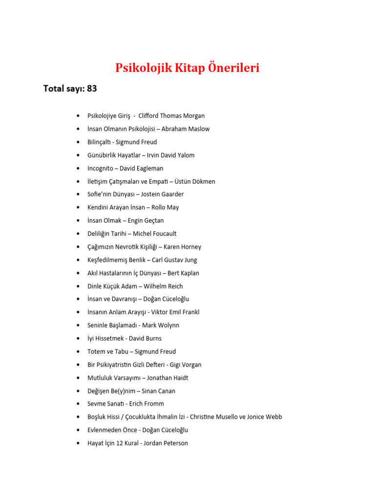 Psikolojik Kitap Önerileri | PDF