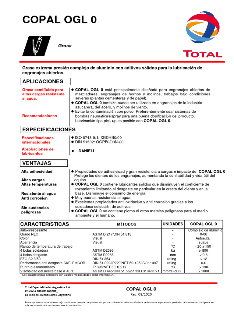 TDS Total Copal-Ogl-0 My9 202008 Es Arg | PDF | Engranaje | Lubricante