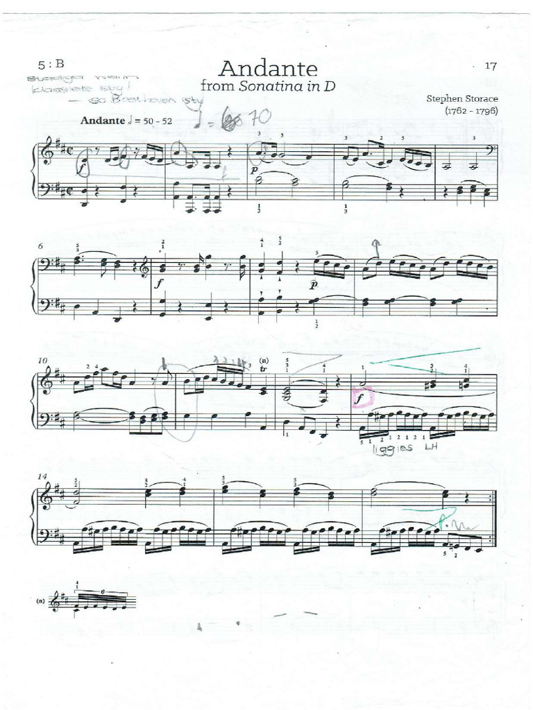 Andante From Sonatina in D - Stephen Storace | PDF