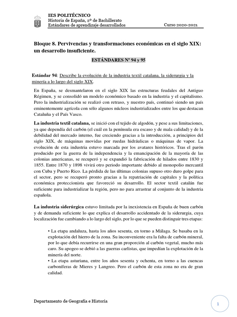 Bloque 8. Estándares. | PDF | España | Revolución industrial