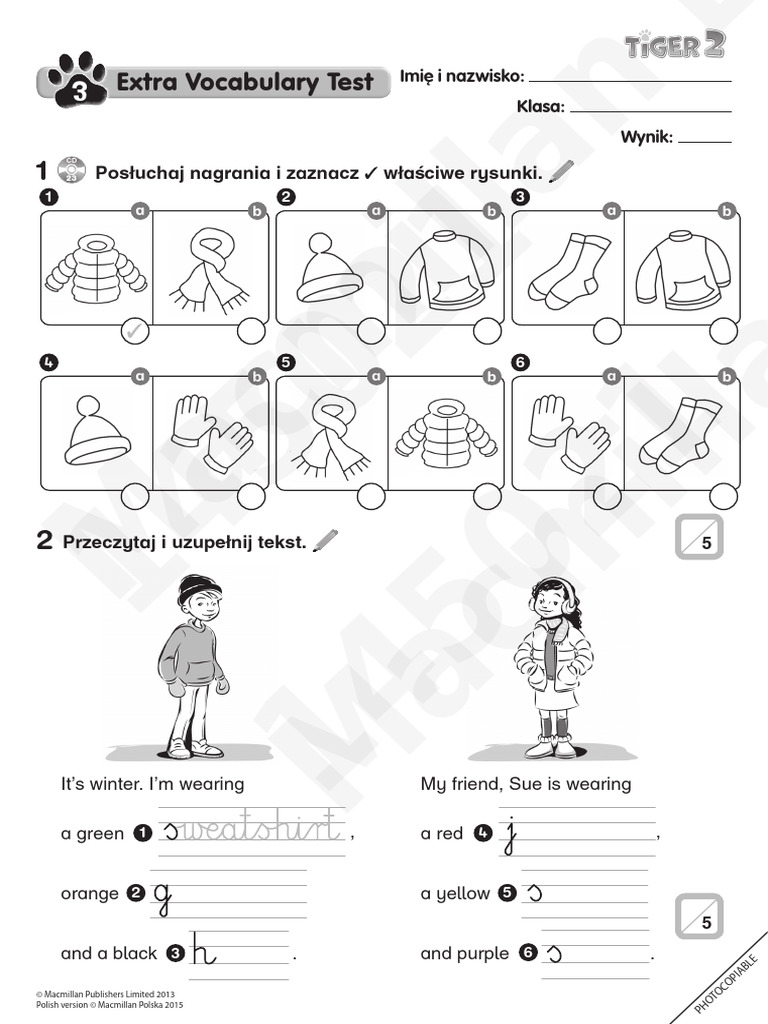 Tiger 2 Unit 3 Extra Vocabulary Test | PDF