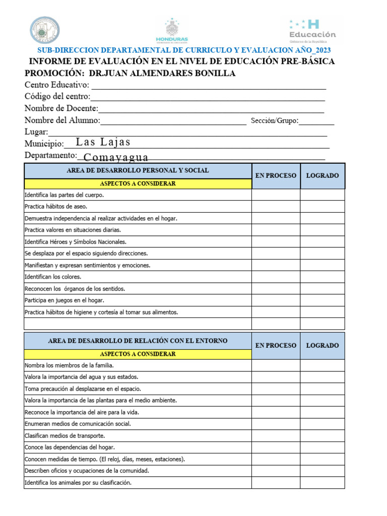 Informe de Evaluacion Final de Pre-Básica 2023 | PDF