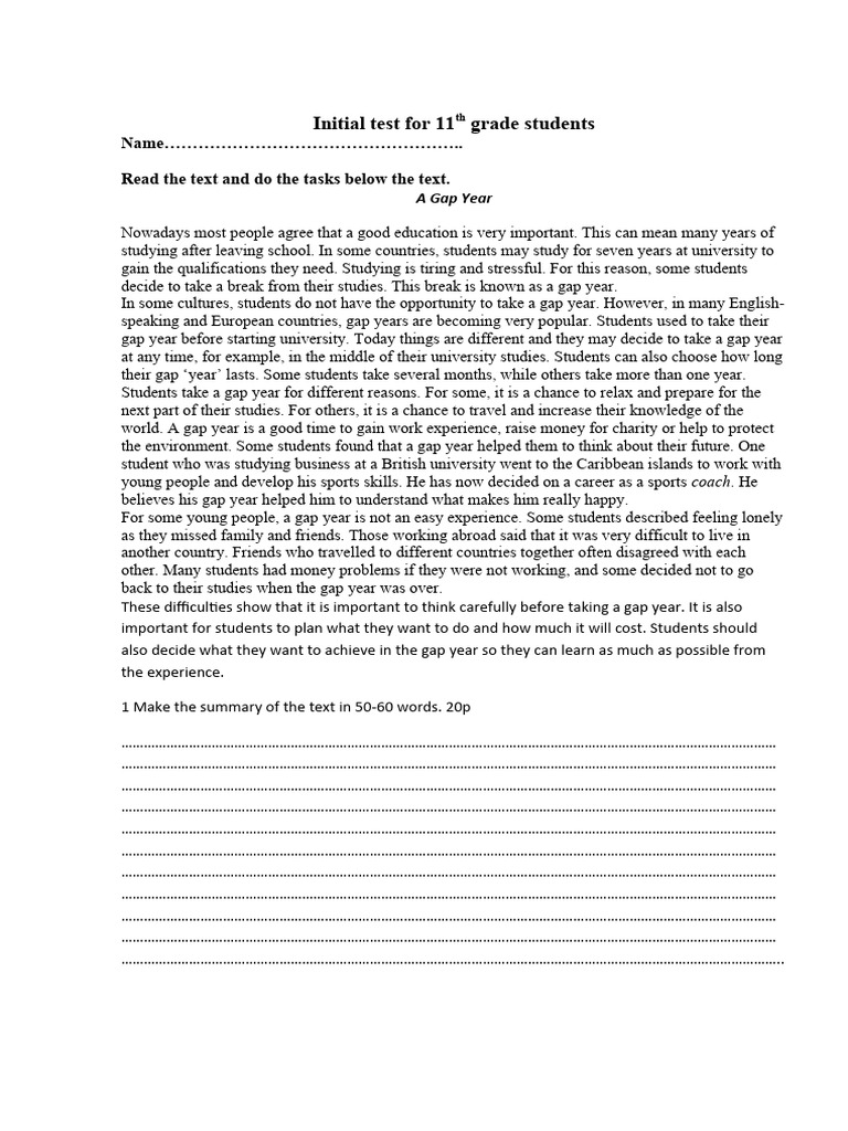 Initial Test For 11th Grade Students | PDF | Behavioural Sciences ...