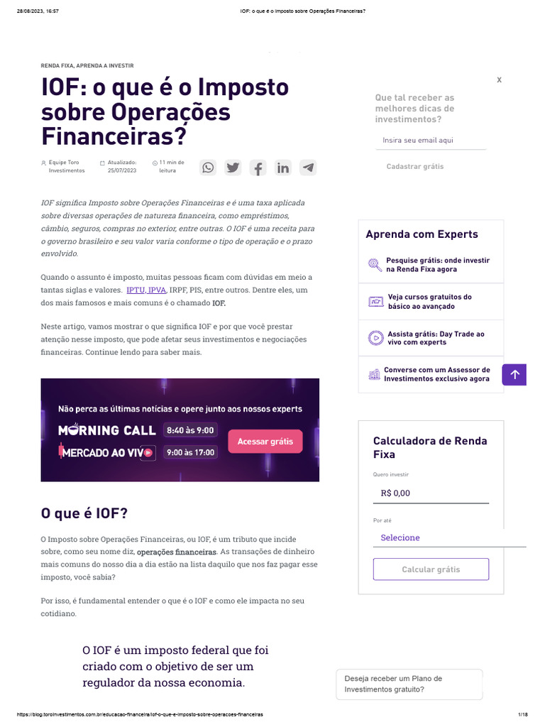 IOF - o Que É o Imposto Sobre Operações Financeiras | PDF IOF - o Que É o Imposto Sobre Operações Financeiras | PDF