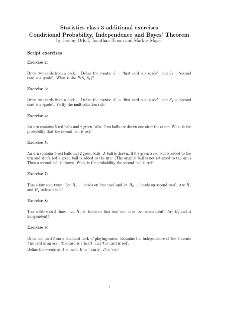 Exercises 03 Conditional Independence Bayes | PDF | Type I And Type Ii Errors | Probability And ...
