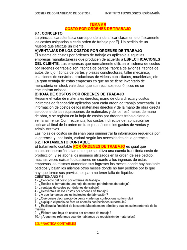 Costos por Órdenes de Trabajo | PDF | Contabilidad de costos | Contabilidad