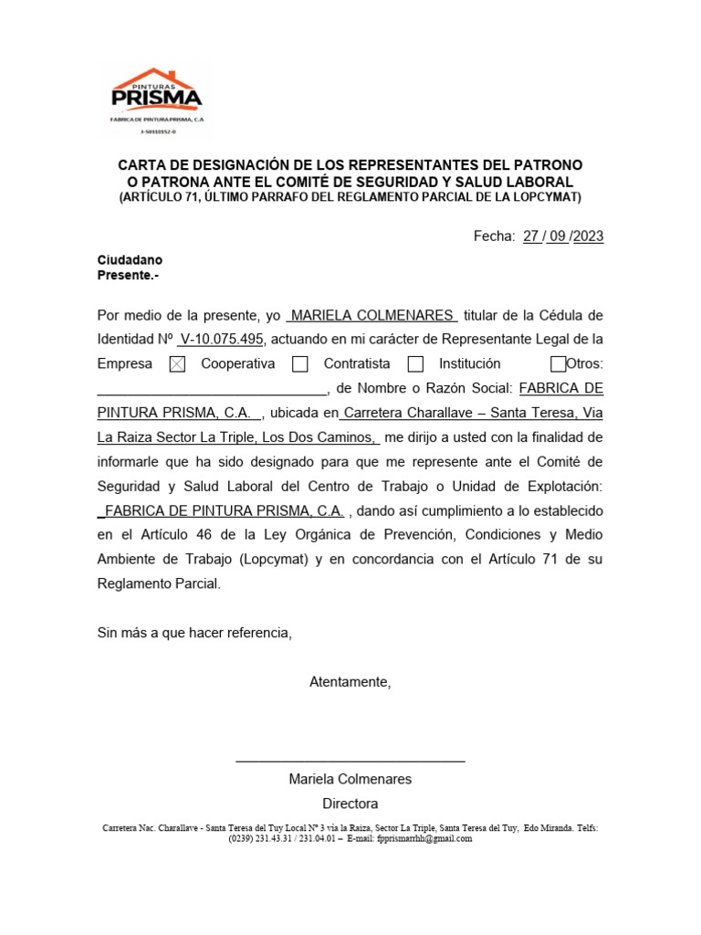 Carta de Designación Comite | PDF