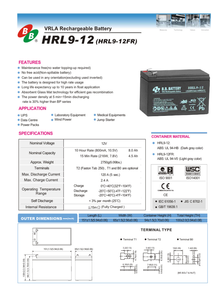 Battery Datasheet2 | PDF | Rechargeable Battery | Galvanic Cells