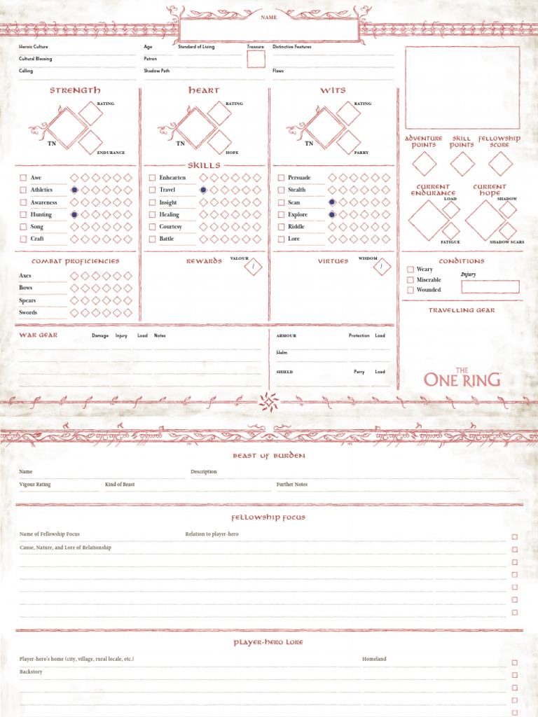 TOR Men Character Sheet With Back Fillable | PDF