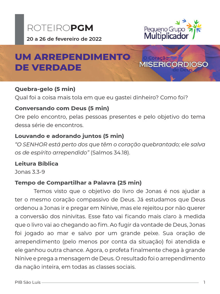 Roteiro-Pgm-08-2022-Um Arrependimento de Verdade | PDF Roteiro-Pgm-08-2022-Um Arrependimento de Verdade | PDF