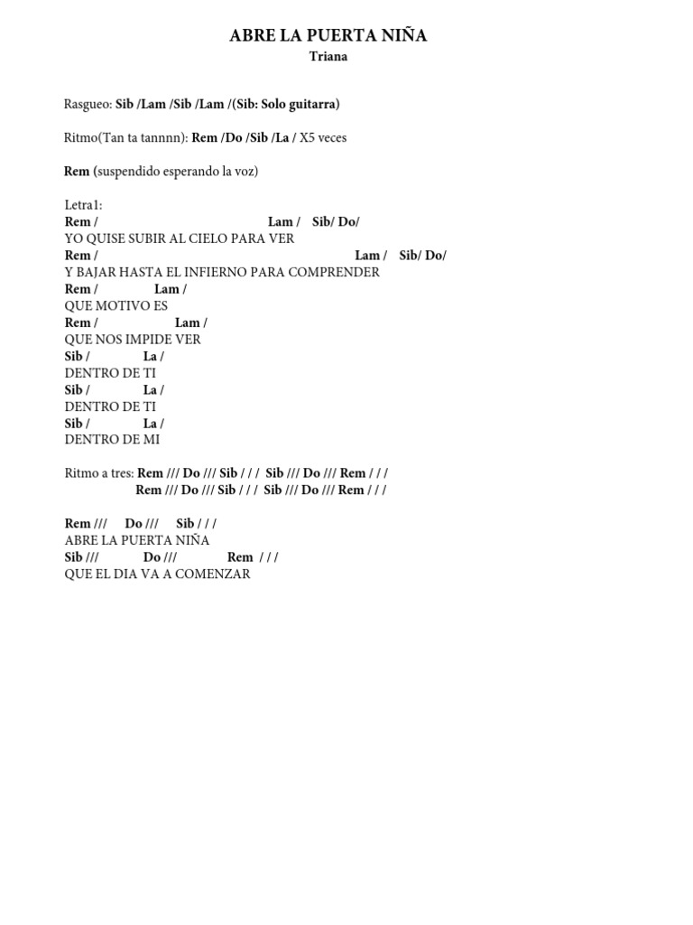 Abre La Puerta Niña-Triana (Letra y Acordes) | PDF