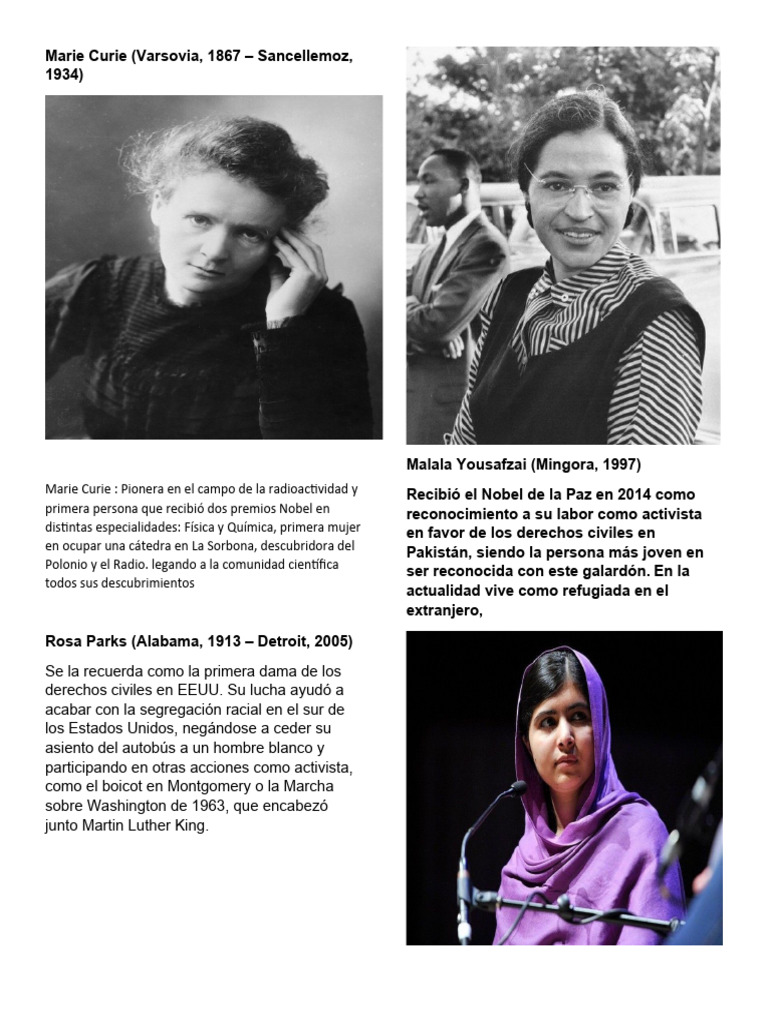 Poster de Mujeres | PDF | Marie Curie | Rosa Parks