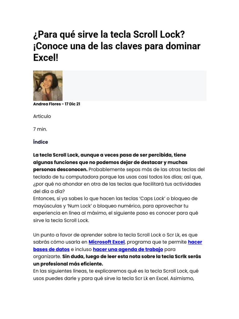 Para Qué Sirve La Tecla Scroll Lock | PDF Para Qué Sirve La Tecla Scroll Lock | PDF