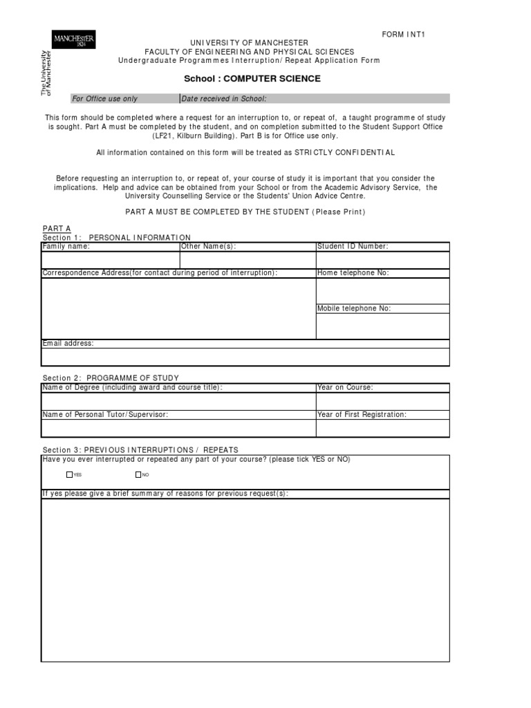 Manchester Engineering Interruption Form | PDF | Academia | Students