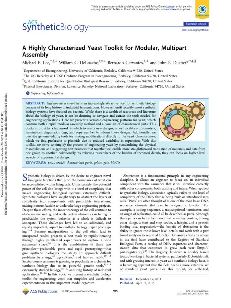 Lee Et Al 2015 A Highly Characterized Yeast Toolkit For Modular ...
