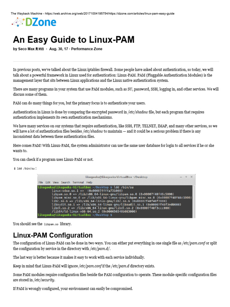 An Easy Guide To Linux Pam Dzone Performance Noborrar Pdf Password User Computing
