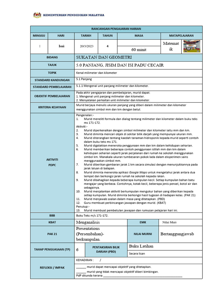 RPH MT Tahun 4 Tajuk 5 | PDF | Seni