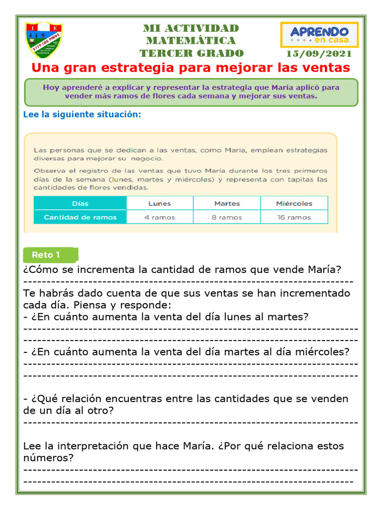 Act. Mat 15 de Setiembre | PDF | Métodos y materiales de enseñanza | Informática
