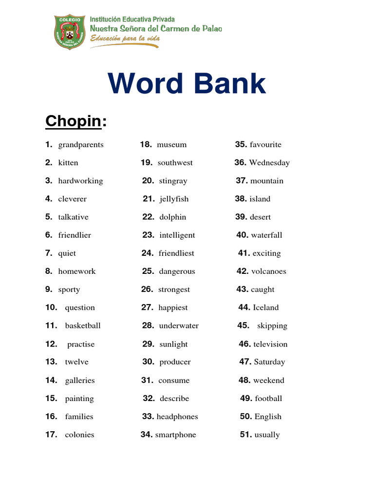 2023 - 5th Grade - GUESS WHAT - WORD BANK | PDF