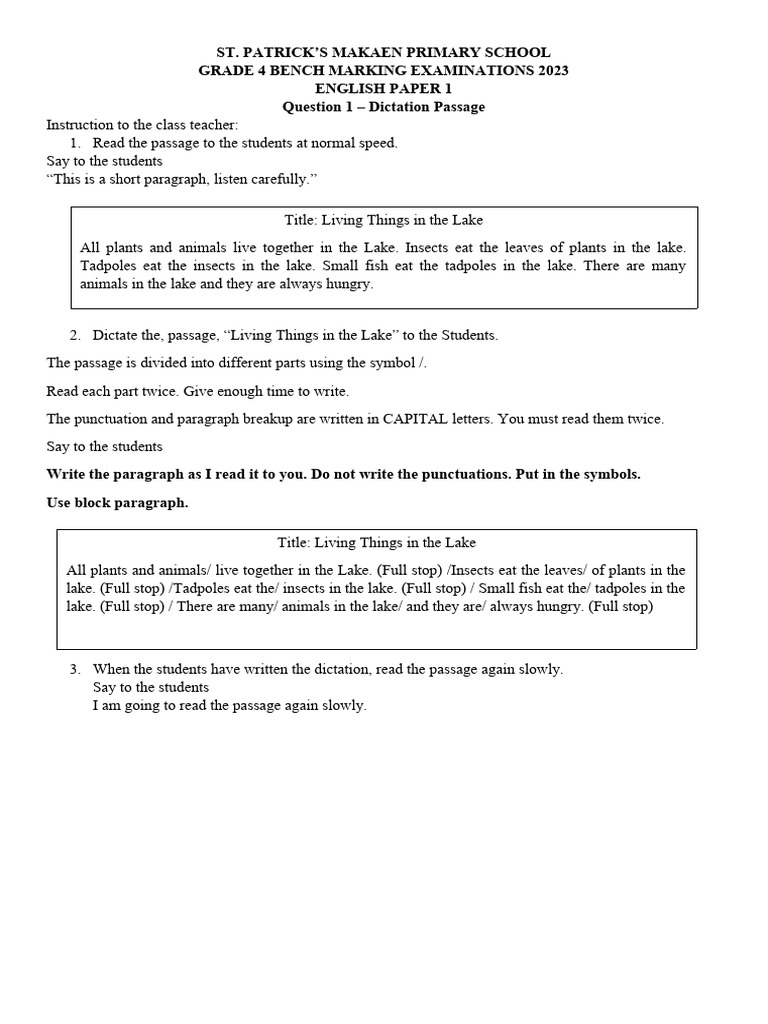 Benchmark Grade 4 English 1 | PDF | Chicken | Seed