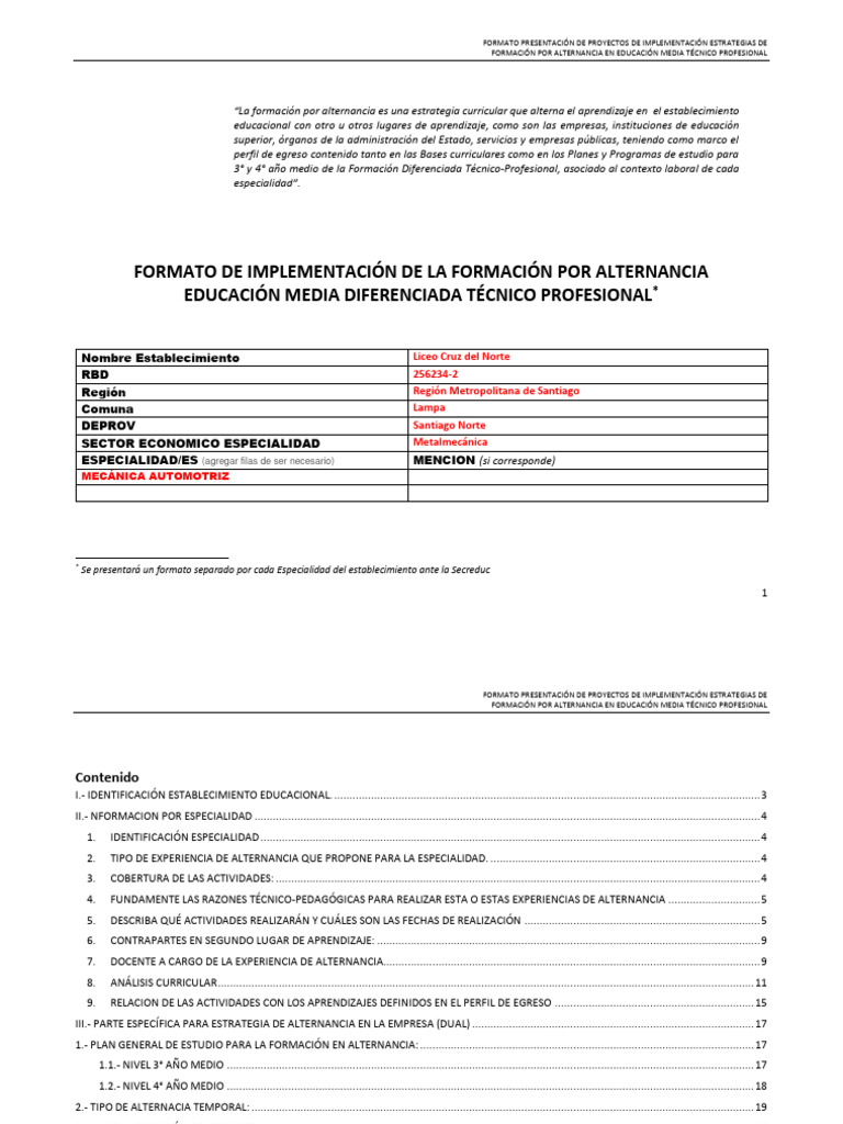 2 Ejemplo Plan Formativo Por Alternancia | PDF