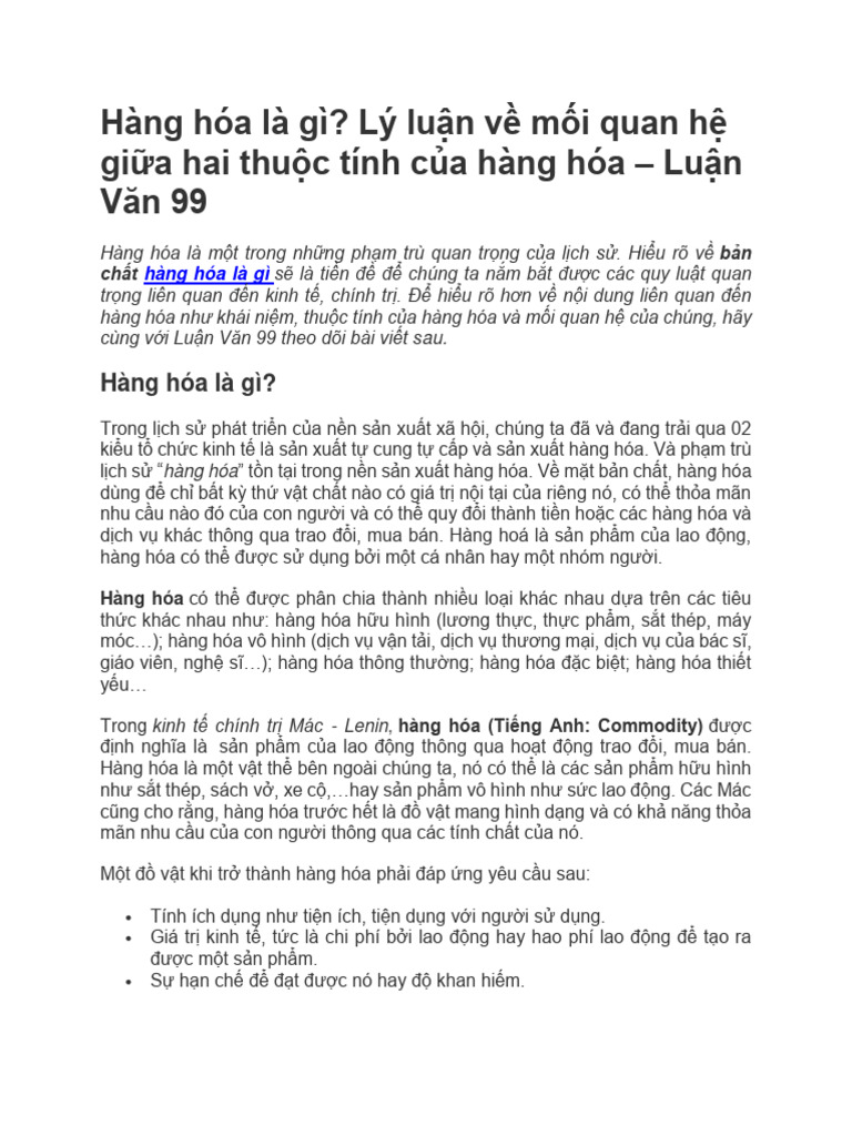 Khai Nim Hang Hoa Va Mi Quan H Gia H | PDF