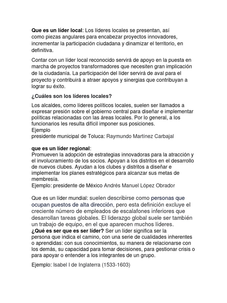 Definición de Líder Local y Ejemplos | PDF | Crecimiento personal y ...