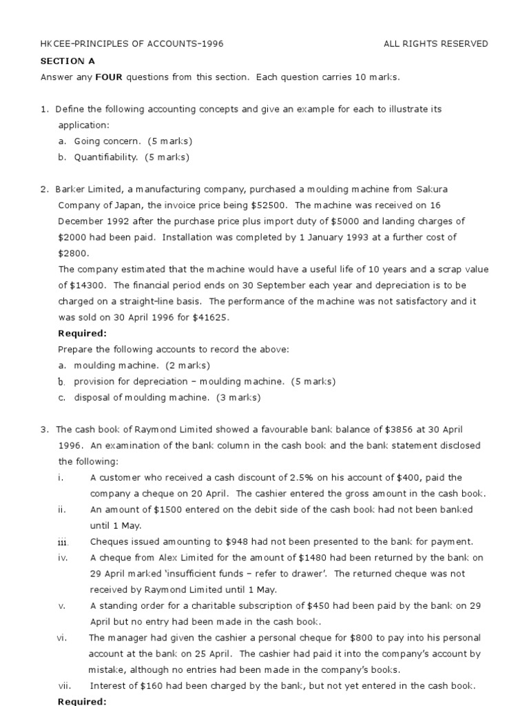 CE Principles of Accounts 1996 Paper | PDF | Debits And Credits | Book ...