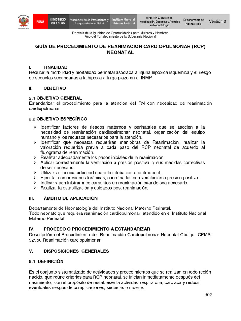 15 - Guía de Procedimiento de Reanimación Cardiopulmonar (RCP) Neonatal ...