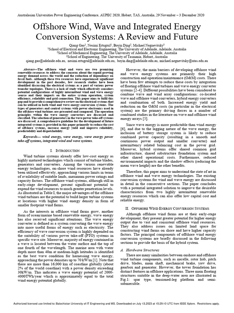 Offshore Wind and Wave Energy Review | PDF | Wind Power | Offshore Wind ...