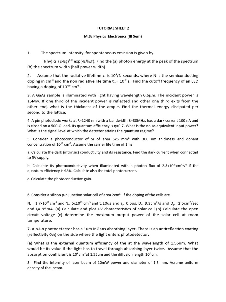 Tutorial Sheet 2 | PDF