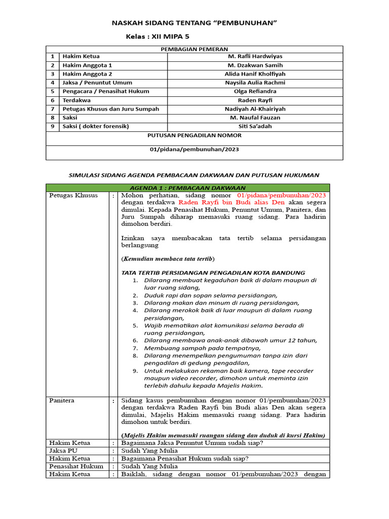 Script Naskah Simulasi Sidang (1) - 2 | PDF