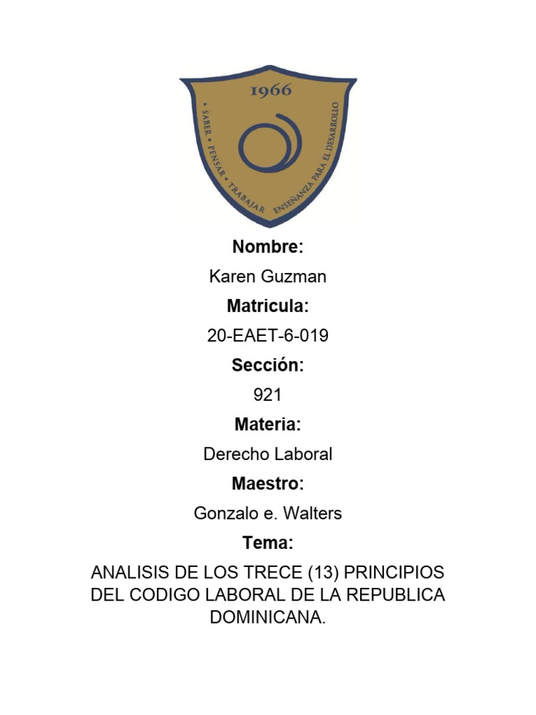 .Analisis de Los 13 Principios Del Codigo de Laboral R.D..) | PDF ...