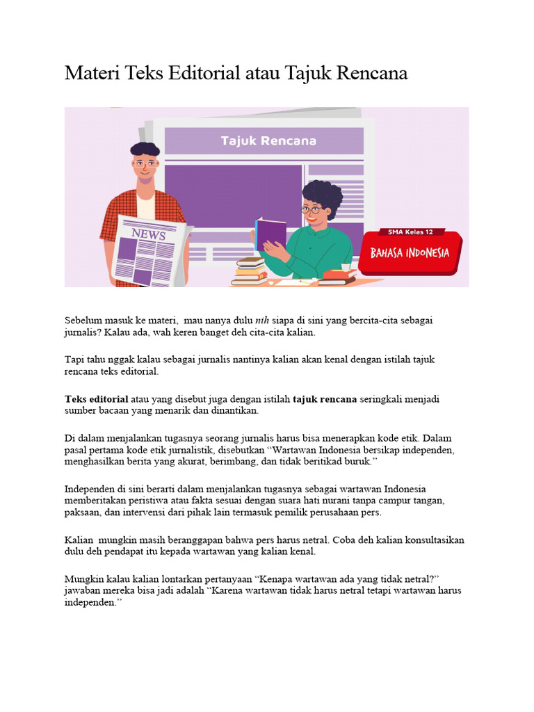 Materi Teks Editorial Atau Tajuk Rencana | PDF
