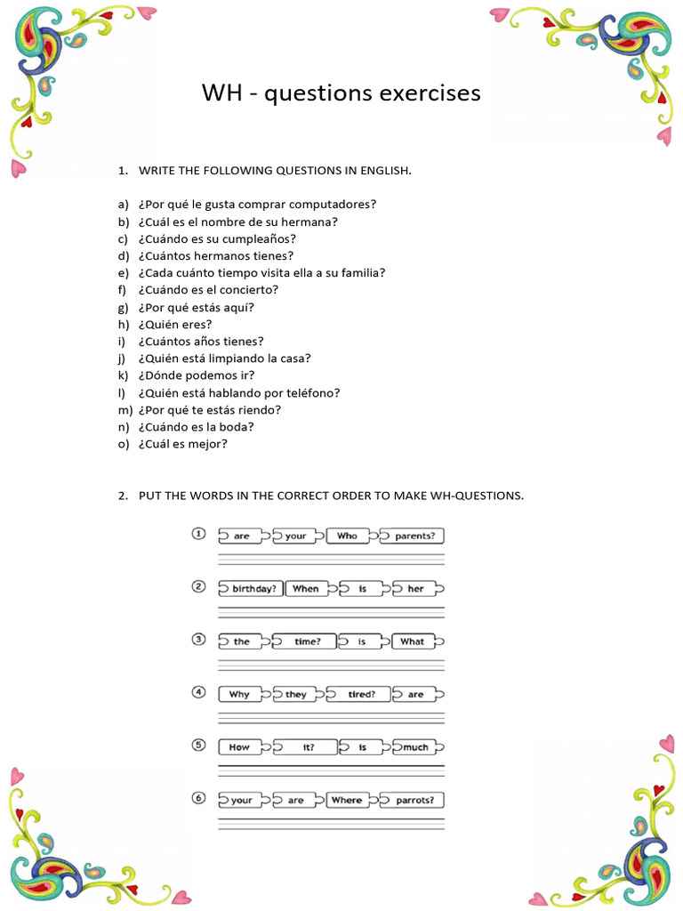 Ejercicios Con WH Questions | PDF | Artes del Lenguaje y Comunicación ...