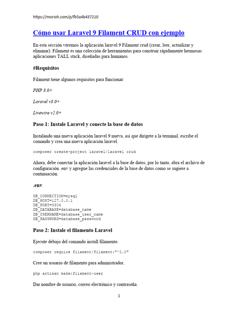 Cómo Usar Laravel 9 Filament CRUD Con Ejemplo | PDF