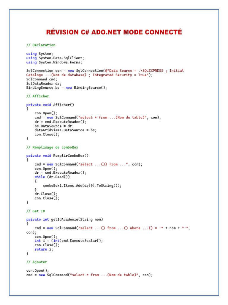 C# Ado - Net Mode Connecté | PDF | Computer Programming | Data