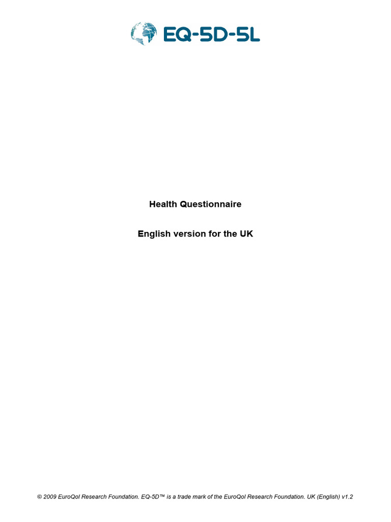EQ 5D 5L Paper Self Complete v1.2 ID 24700 | PDF | Psychological ...