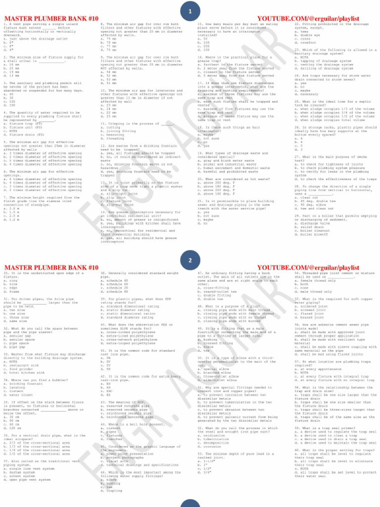 Master Plumber Elements Bank #10 | PDF