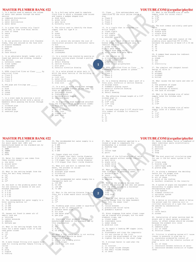 Master Plumber Elements Bank #22 | PDF