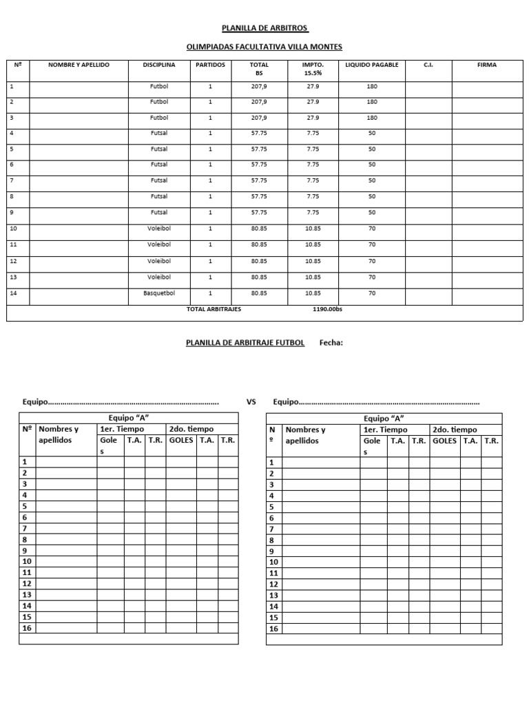 Planilla de Arbitros | PDF