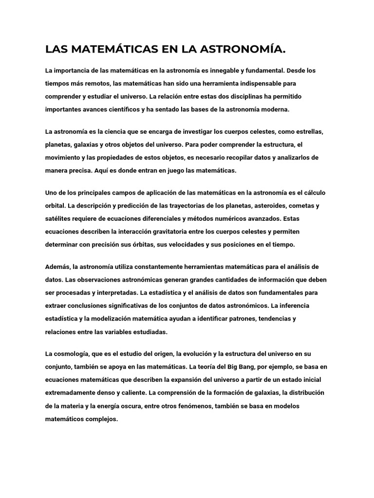 Matemáticas en la Astronomía: Clave del Cosmos | PDF | Astronomía ...