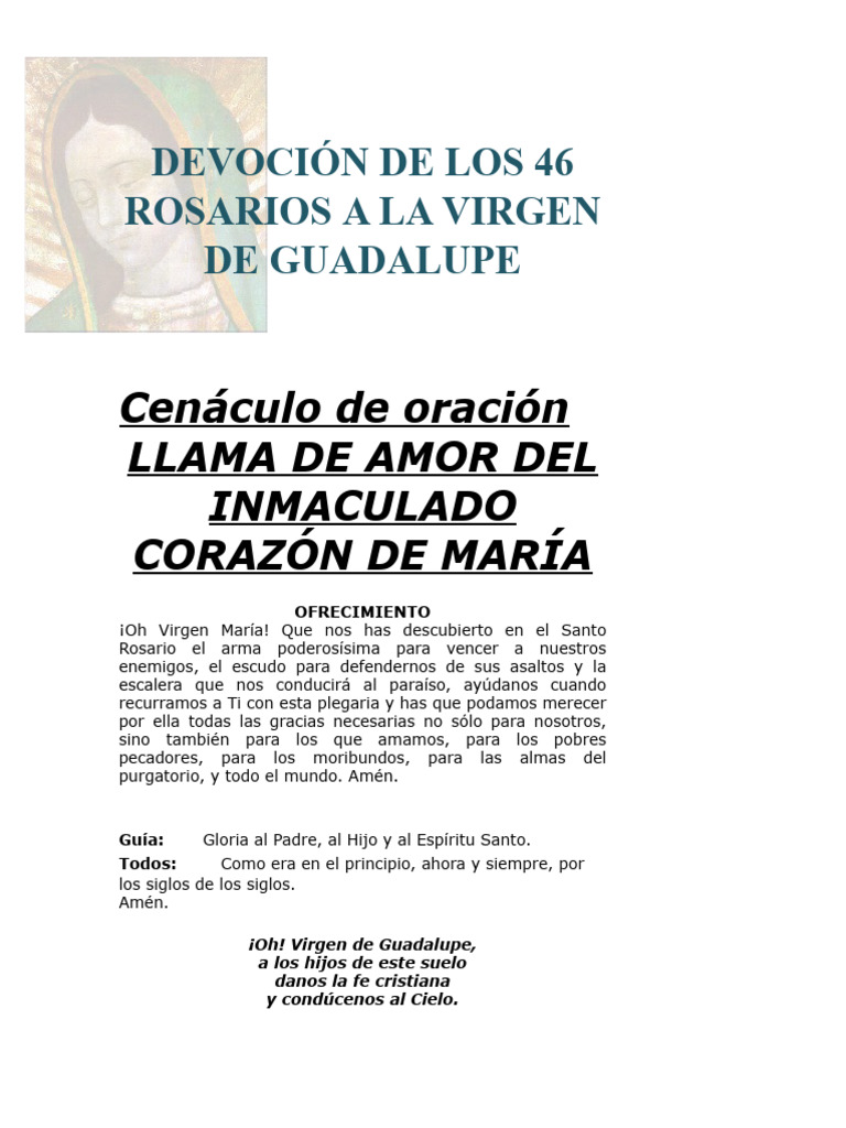 DEVOCIÓN DE LOS 46 ROSARIOS A LA VIRGEN DE GUADALUPE Aaadocx-1 | PDF ...
