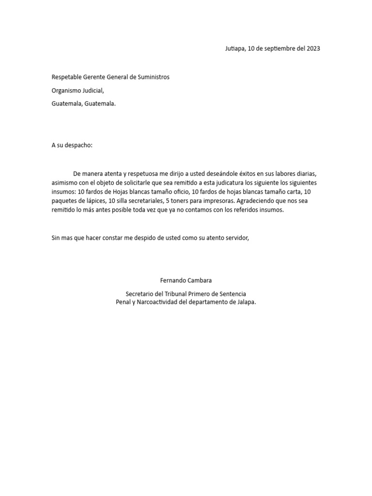 Solicitud de Insumos | PDF
