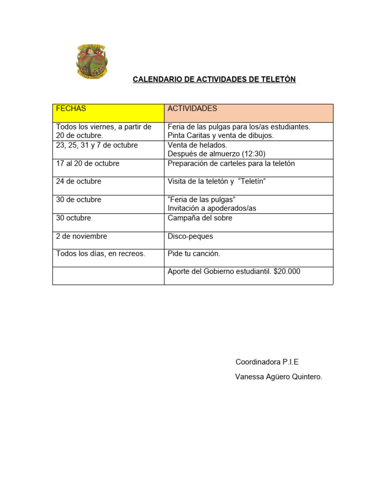 Calendario de Actividades de La Teletón | PDF | Ciencias sociales | Hogar, jardinería y bricolaje