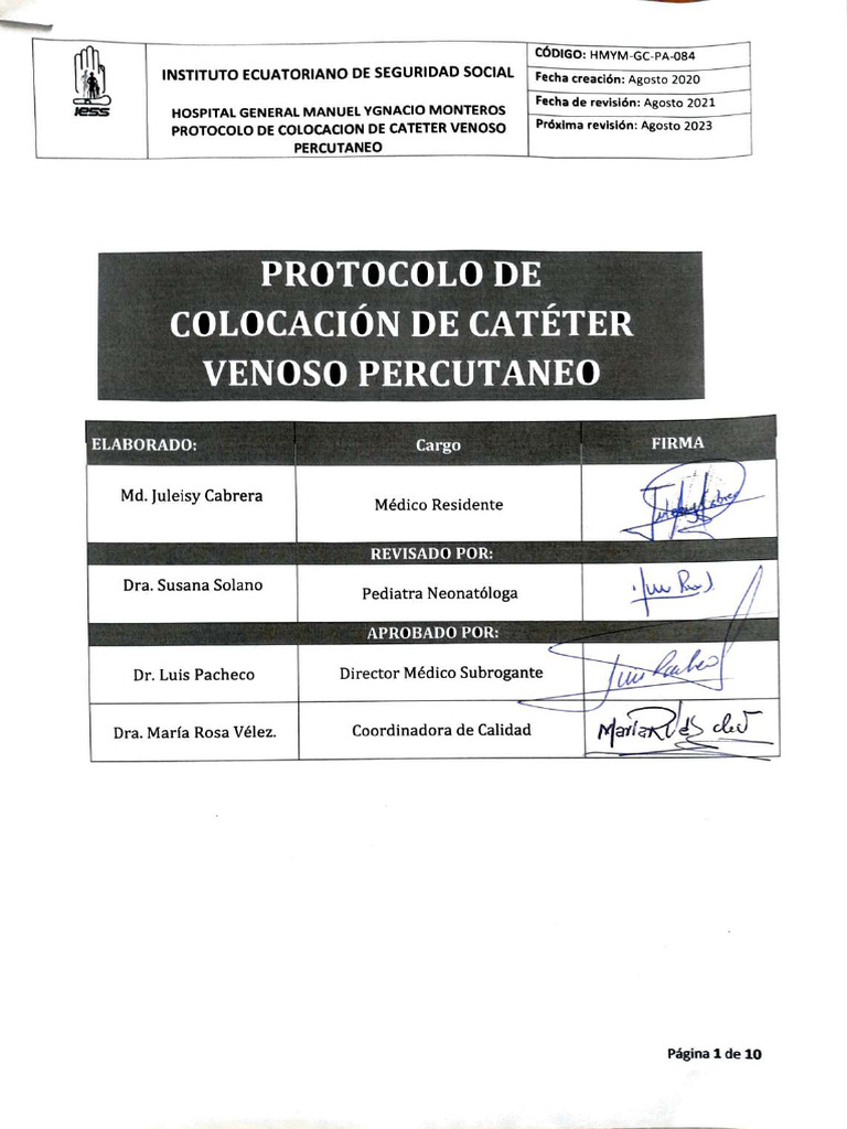Protocolo de Colocación de Catéter Venoso Percutáneo | PDF | Pediatría ...