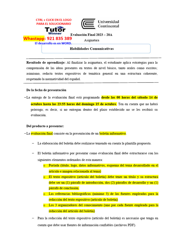 TW-HABILIDADES COMUNICATIVAS - Consigna de Evaluación Final 2023 20A | PDF | Color