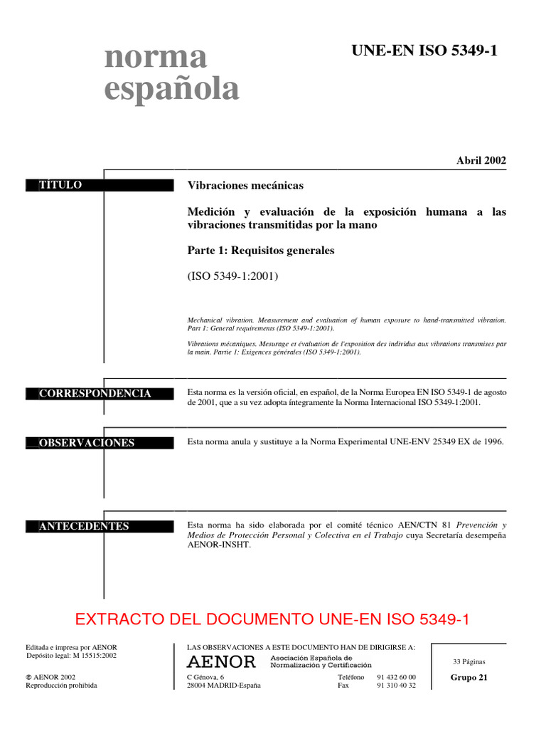 Norma ISO 5349-1: Vibraciones en el Trabajo | PDF | Frecuencia